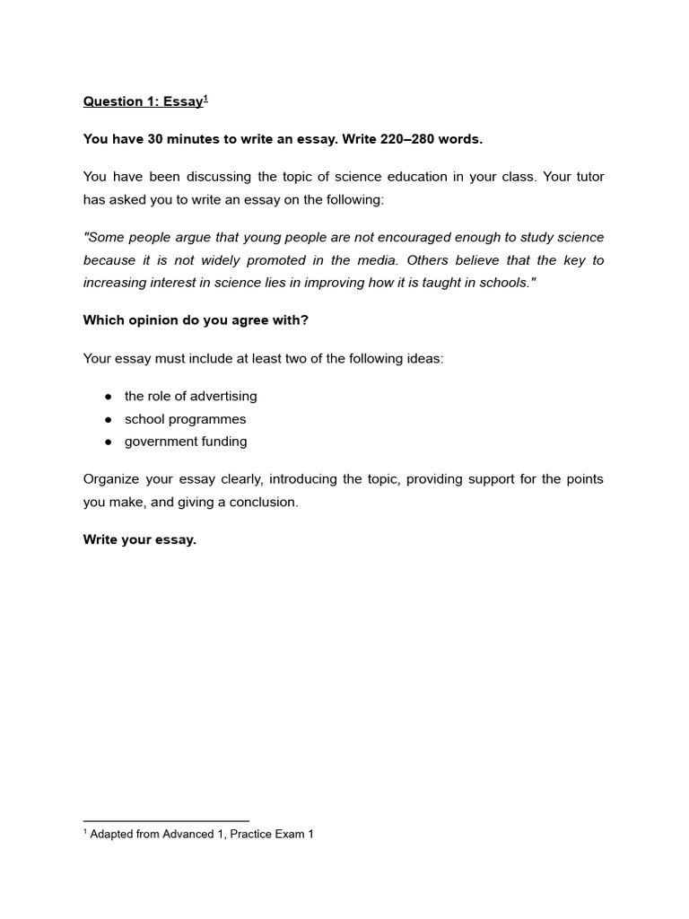 OTE Advanced Essay Practice | PDF