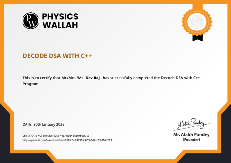 Certificate of Completion: Decode DSA | PDF