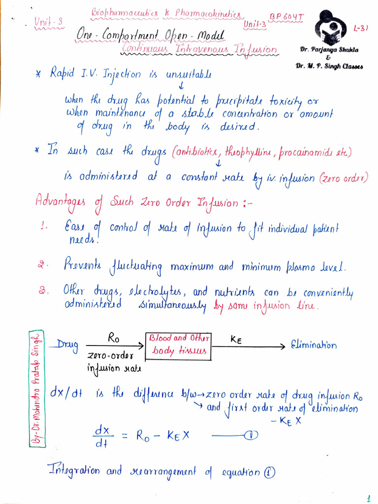 One Compartment Open Model For Continuous Intravenous Infusion | PDF ...