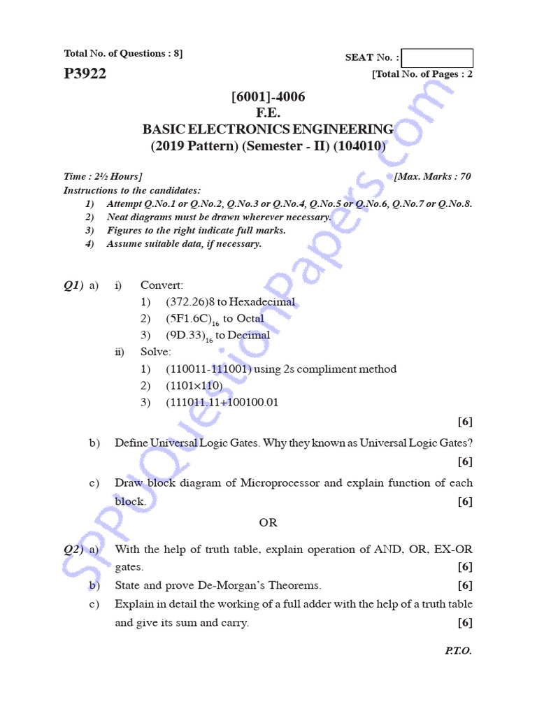 Be - First Year Fe Engineering - Semester 2 - 2023 - May - Basic Electronics Engineering Pattern ...