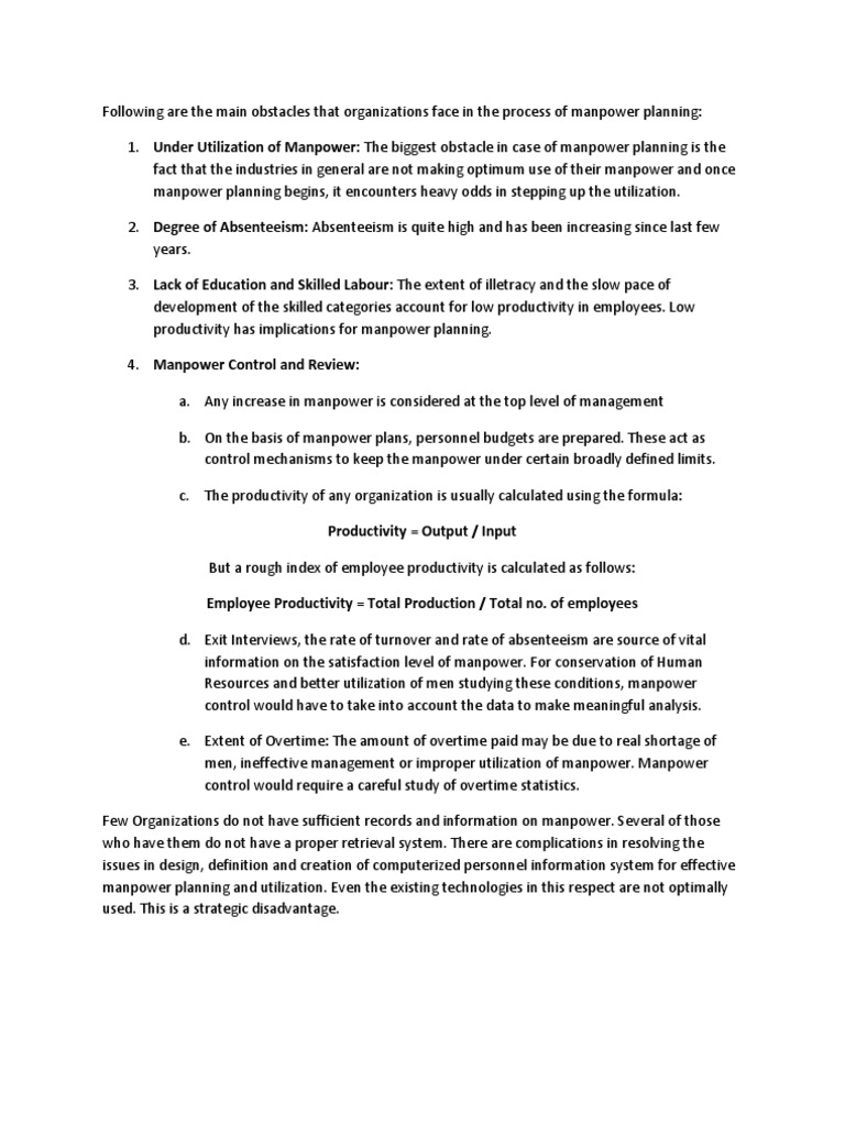 Challenges in Manpower Planning | PDF | Turnover (Employment) | Human ...