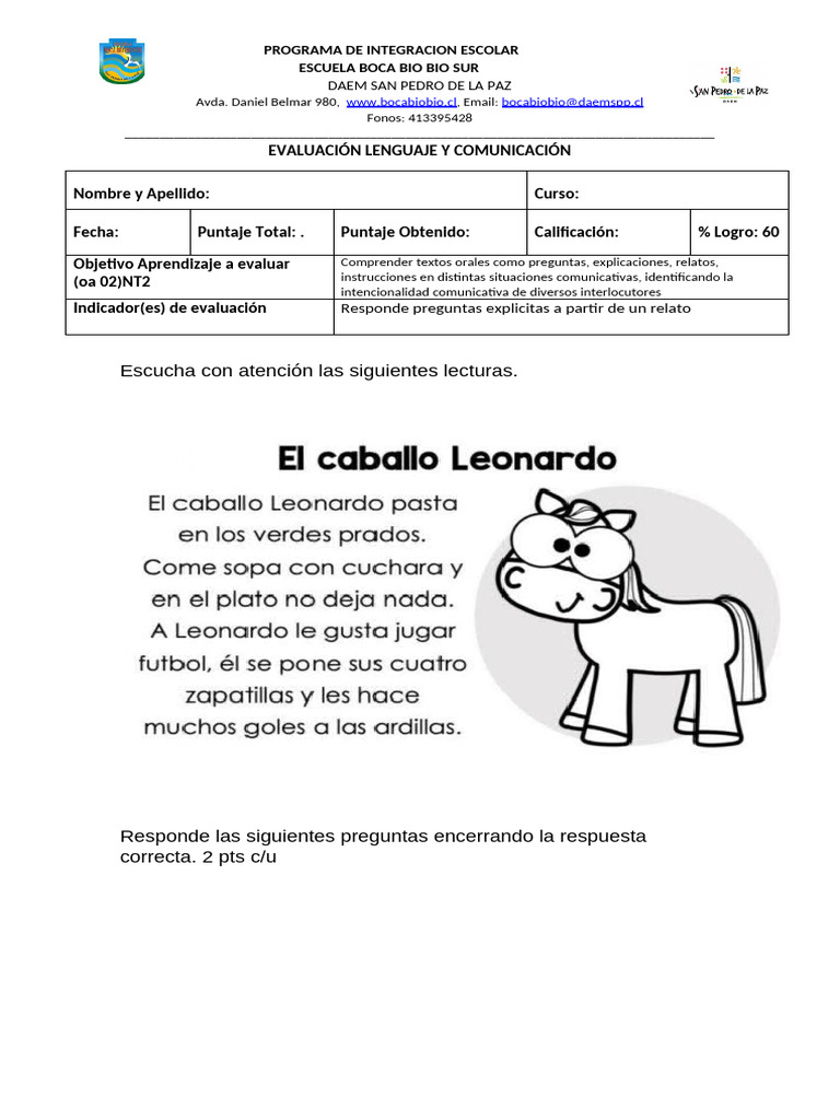 Evaluacion Plan Lector Francisco Quiroga | PDF