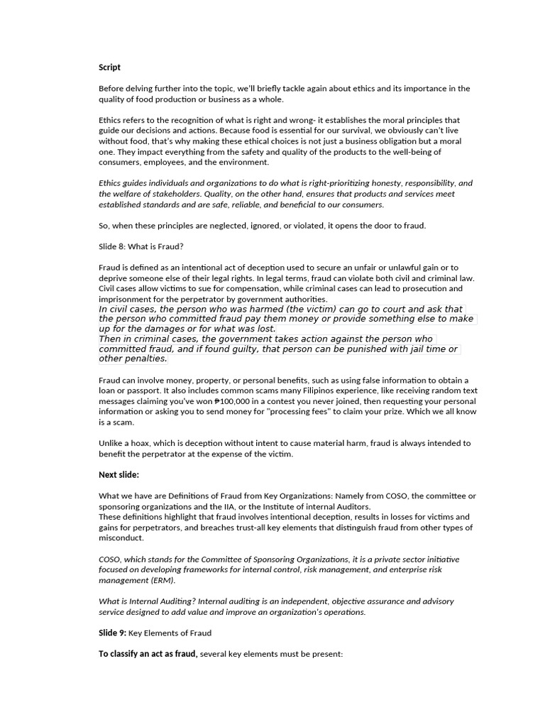 Script For Good Governance | PDF | Fraud | Criminal Law