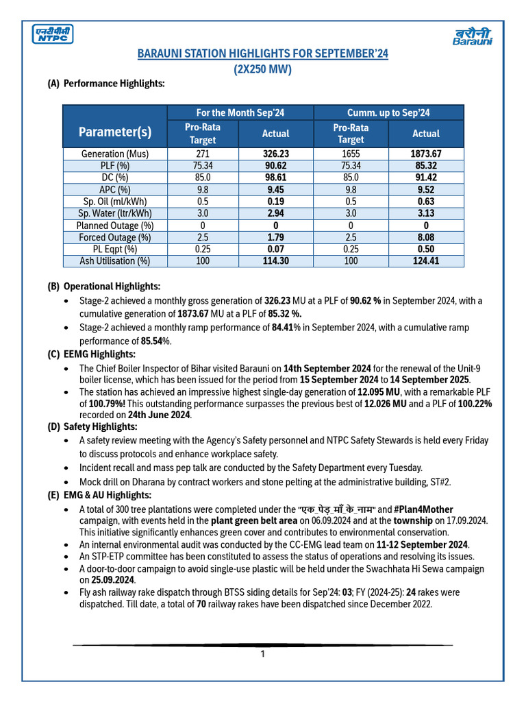 Barauni Highlights Sep'24 | PDF | Energy Technology