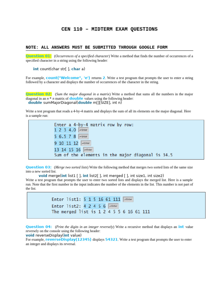Cen 110 – Midterm Exam Questions (1) | PDF