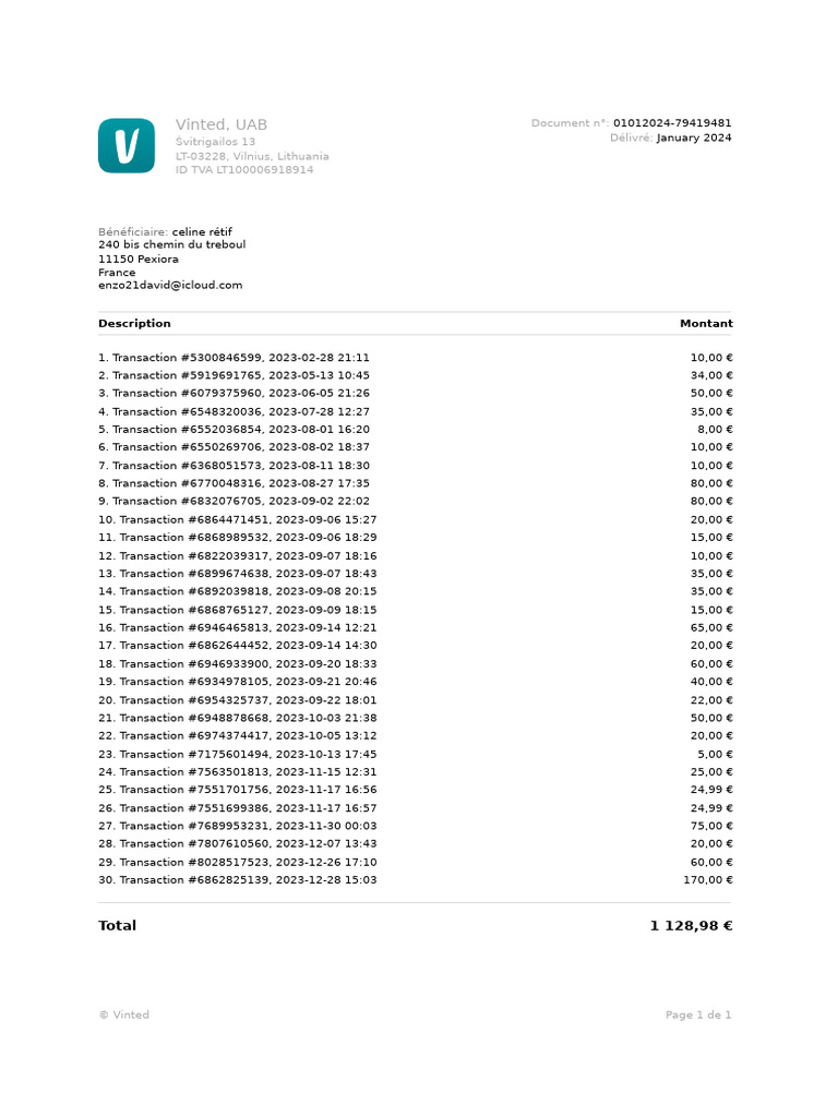 Vinted 2023 Yearly Income Report Enzo21david | PDF