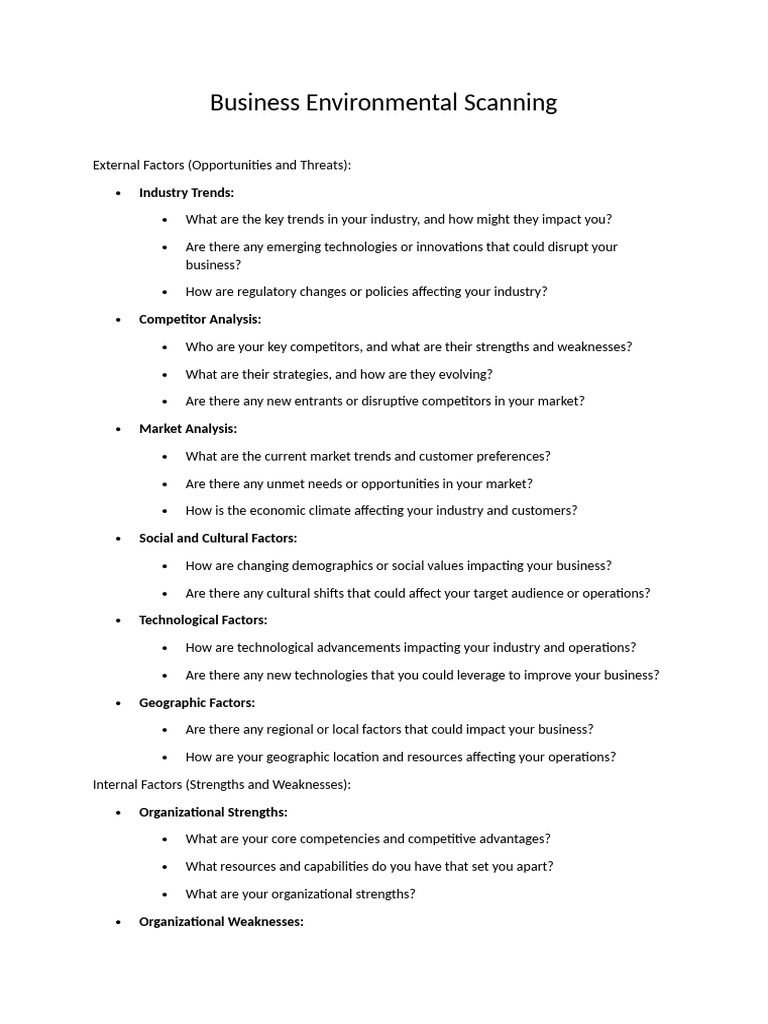 Business Environmental Scanning | PDF | Market (Economics) | Economies
