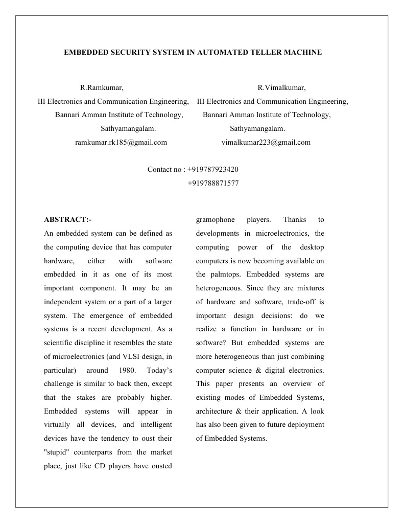 Embedded Security in ATMs: An Overview of Embedded System Architecture and its Application in ...
