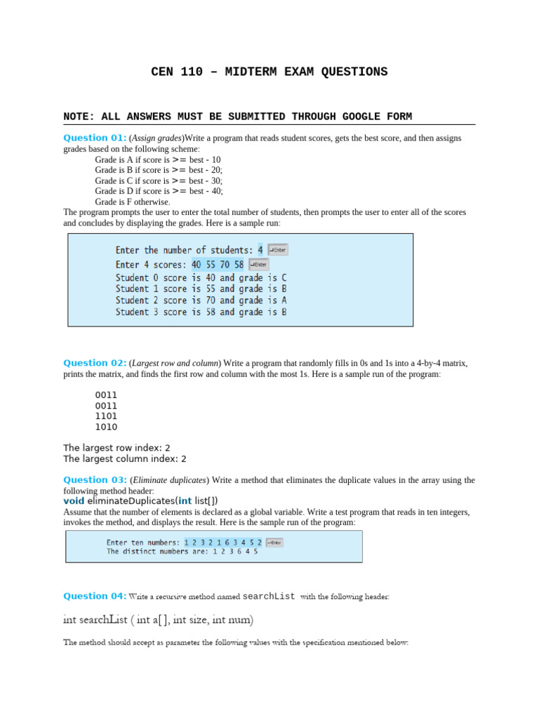 Cen 110 - Midterm Exam Questions | PDF