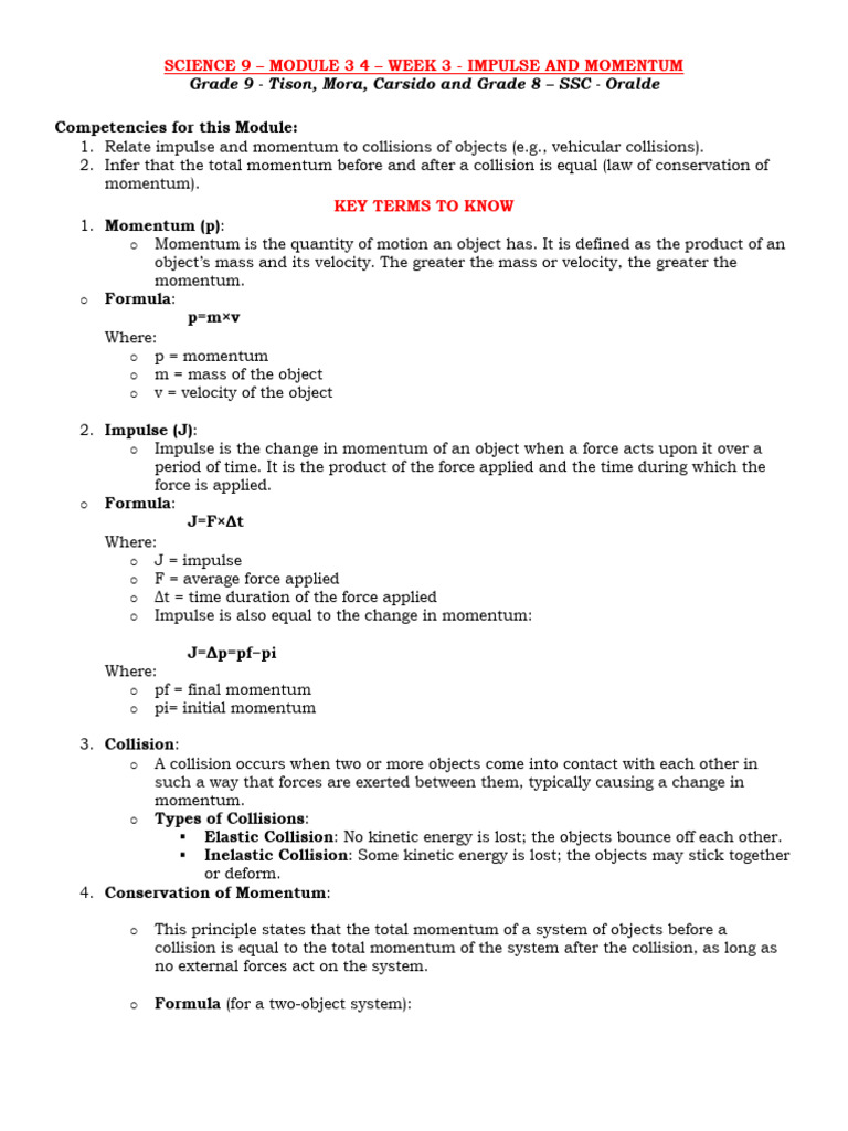 Grade 9 Activity Sheet Module 3 4 Week 3 | PDF | Momentum | Collision