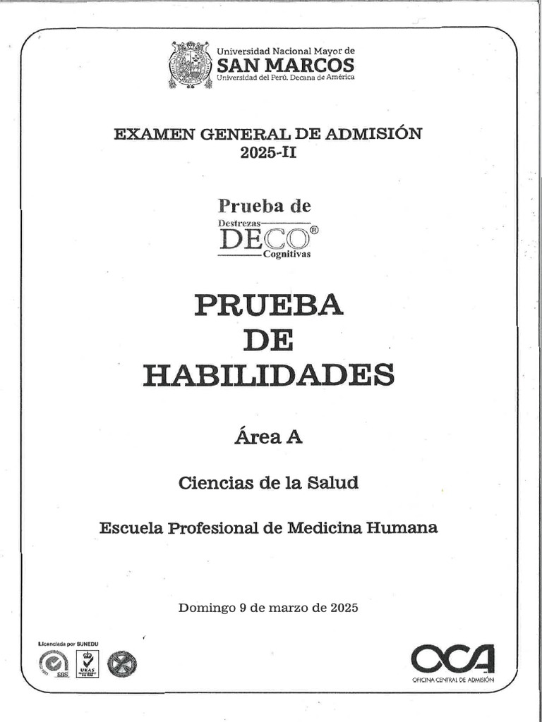 Examen de Admisión 2025-II ÁREA A - TIPO 1 MEDICINA HUMANA Por Alberto ...