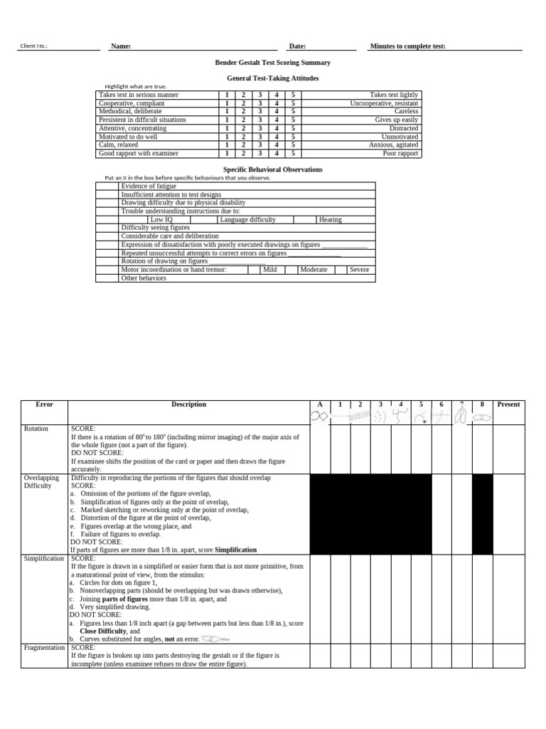 Bender Gestalt Test Scoring Guide | PDF | Mental Processes | Cognitive ...