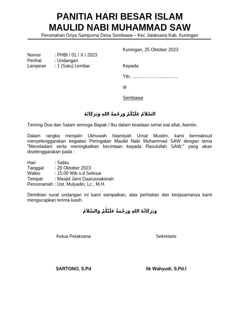 Undangan Phbi Maulid Nabi Muhammad Saw | PDF