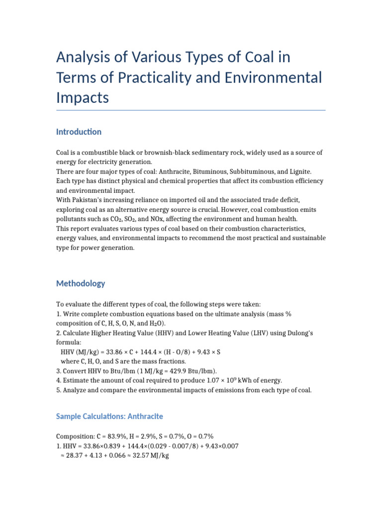 Coal_Analysis_CEP_Report | PDF | Coal | Bituminous Coal