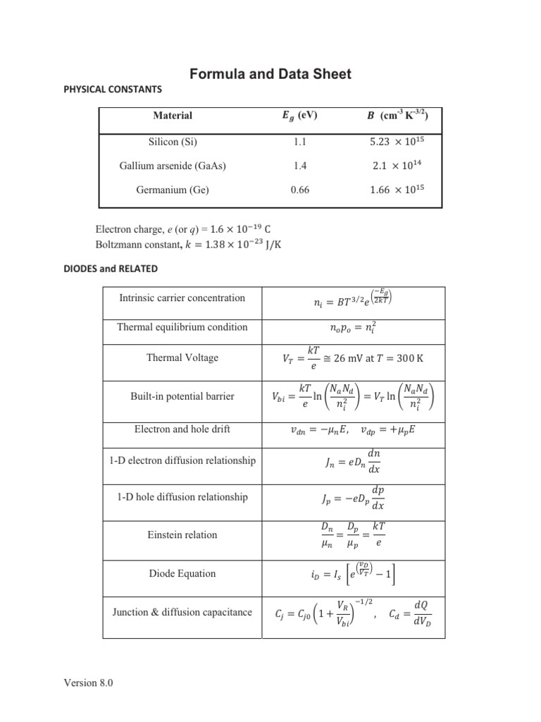 MOSFET and Transistor Formula Sheet | PDF | Bipolar Junction Transistor ...