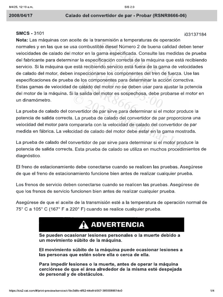 Calado Del Convertidor de Par - Probar | PDF