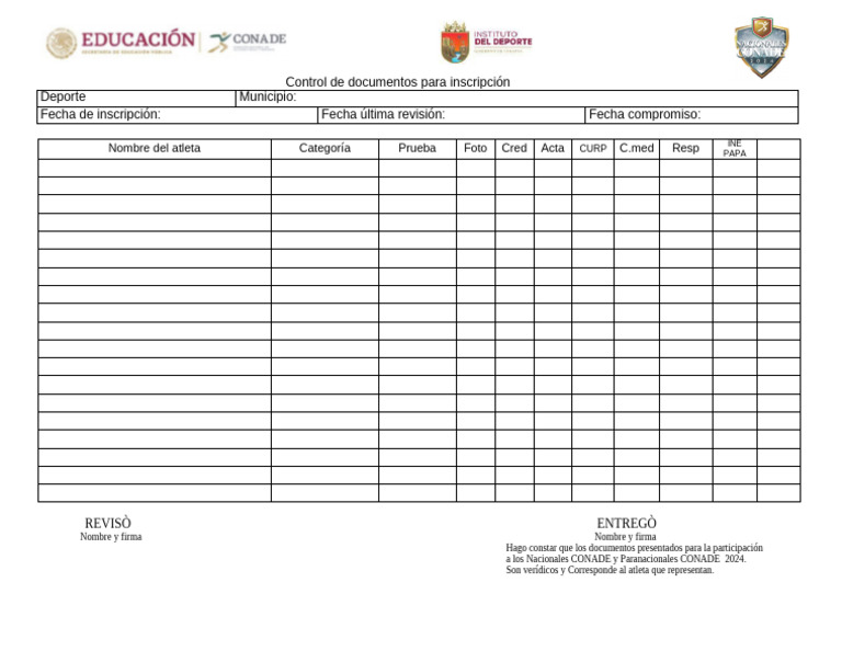 Formato de Recepcion de Documentos 2024 | PDF