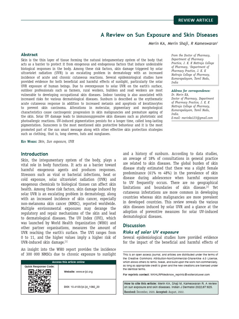 Sun Exposure and Skin Disease Review | PDF | Ultraviolet | Skin Cancer