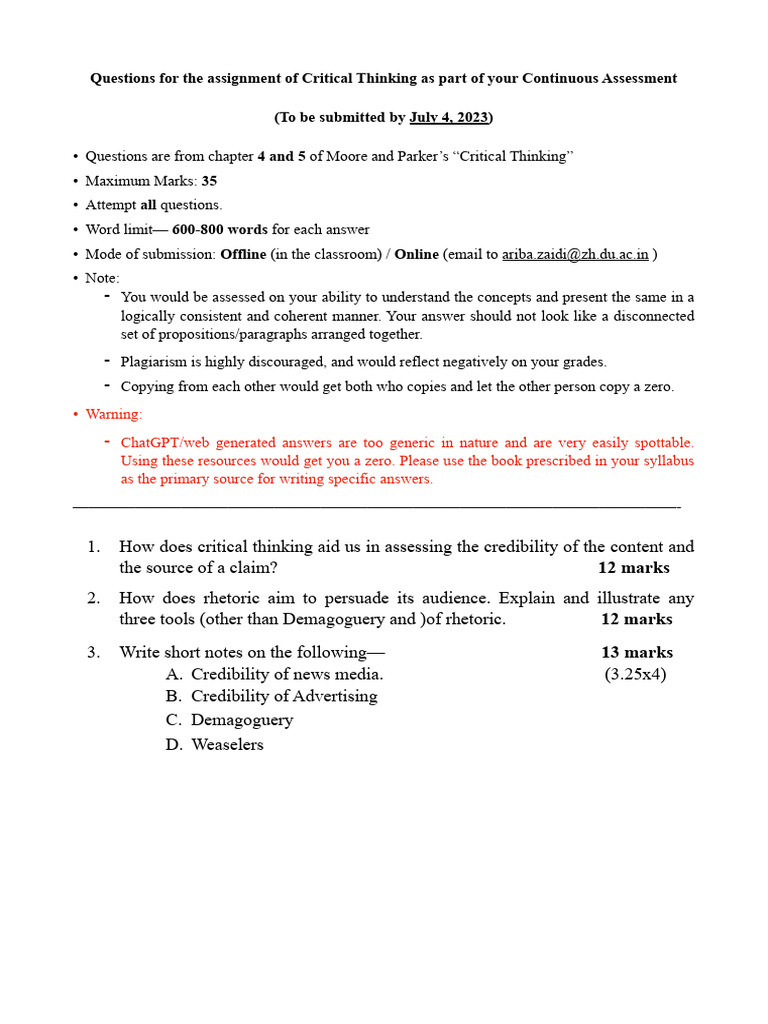 CT Assignment Chap 4 & 5 | PDF