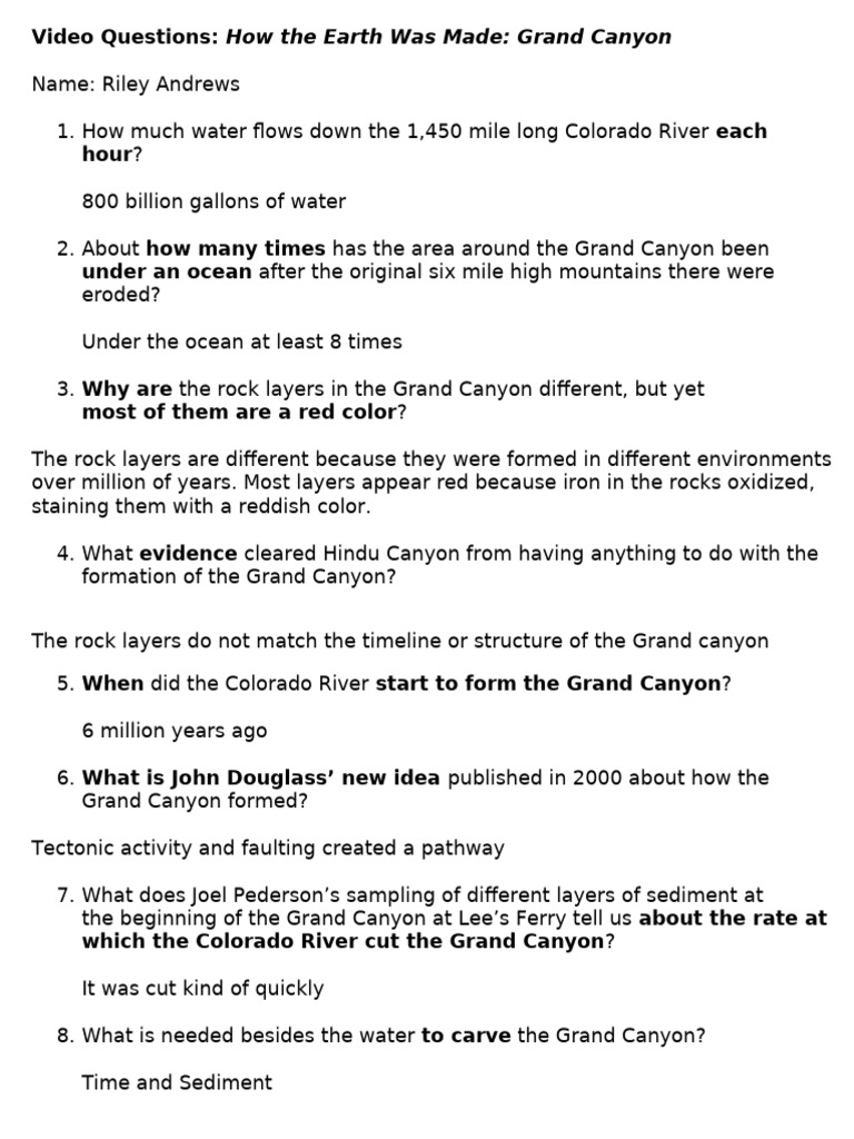 How The Earth Was Made-Grand Canyon Video Sheet | PDF