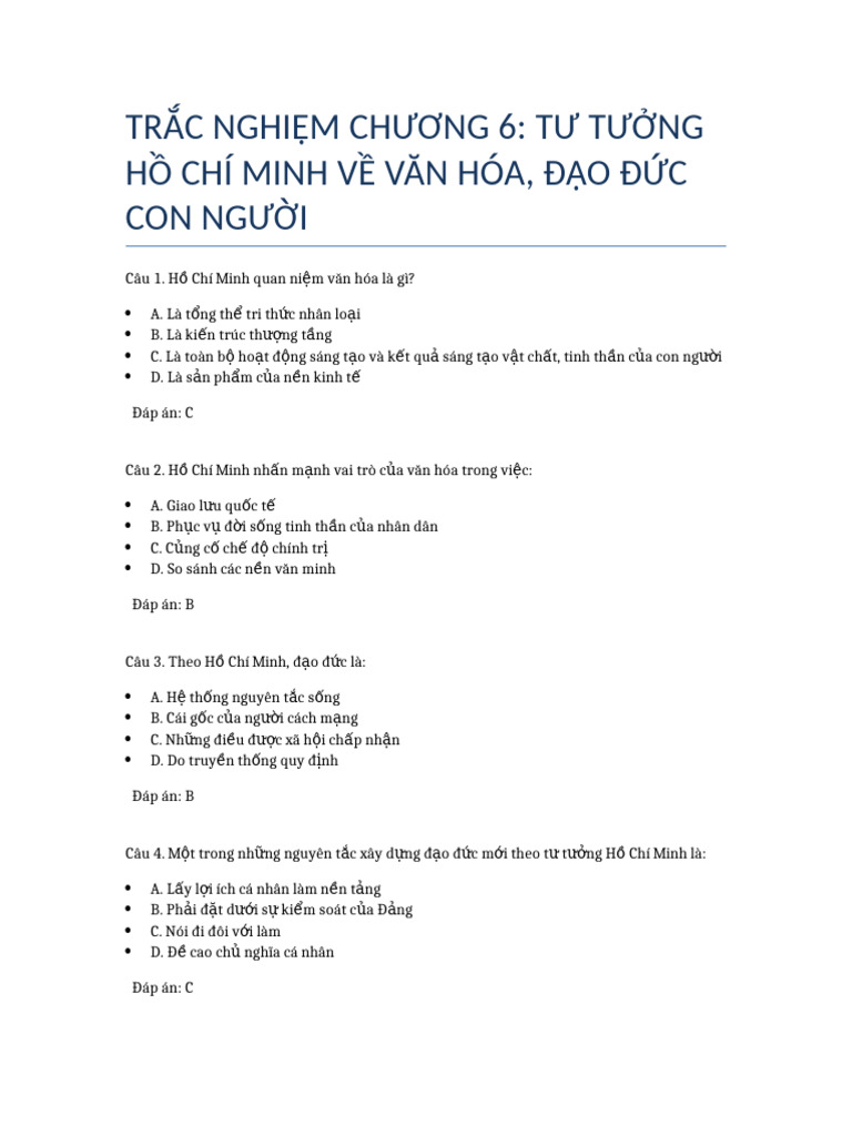 CauHoi TTHCM Chuong6 | PDF