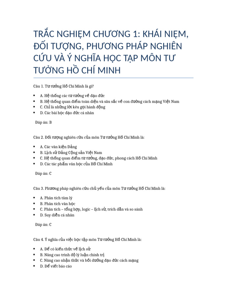 CauHoi TTHCM Chuong1 | PDF