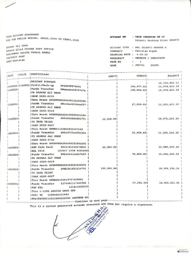 Statement HBL 80 | PDF