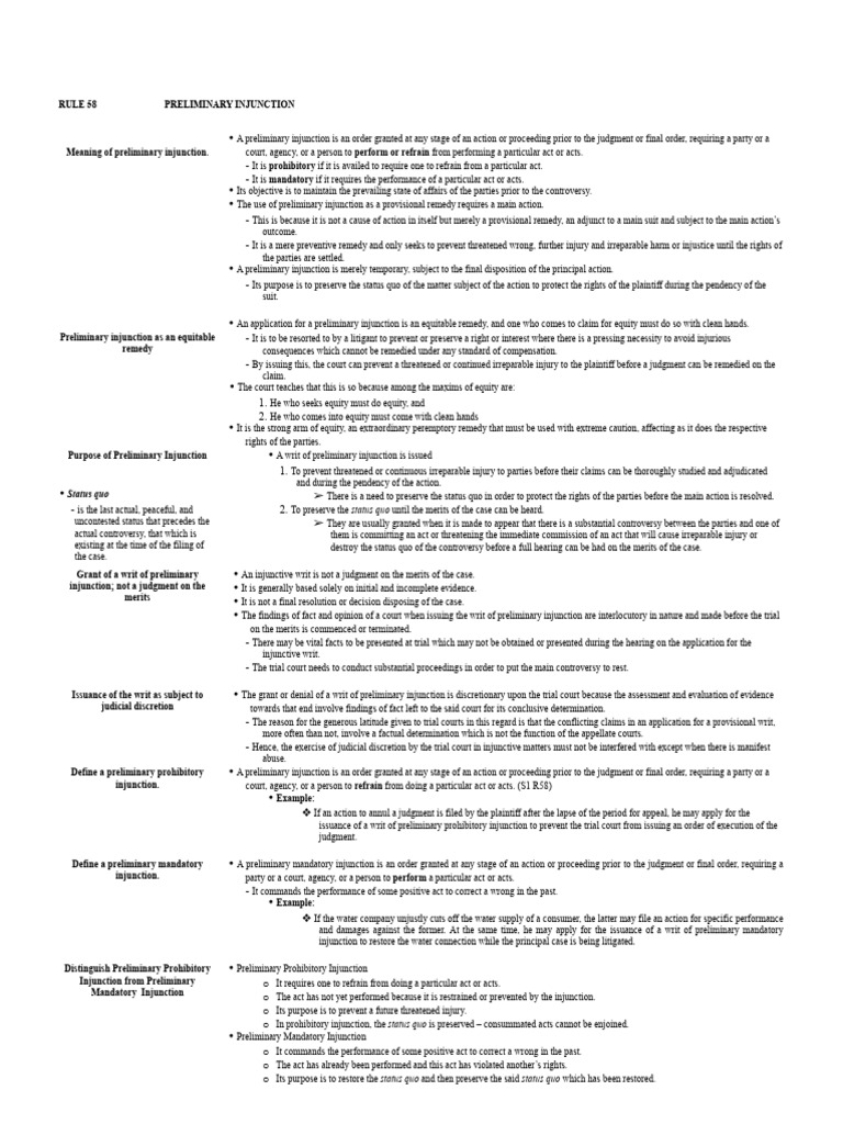 Notes-Rule-58-Riano-Personal Reviewer | PDF | Injunction | Foreclosure