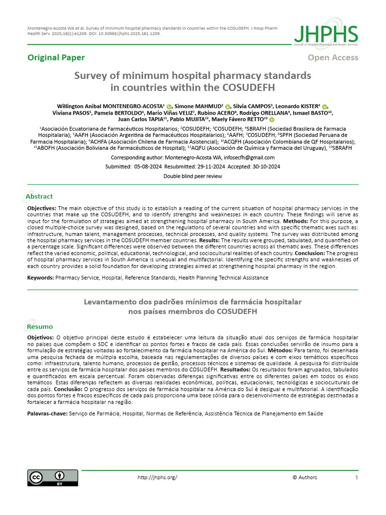 Survey of Minimum Hospital Pharmacy Standards | PDF | Pharmacy | Ecuador