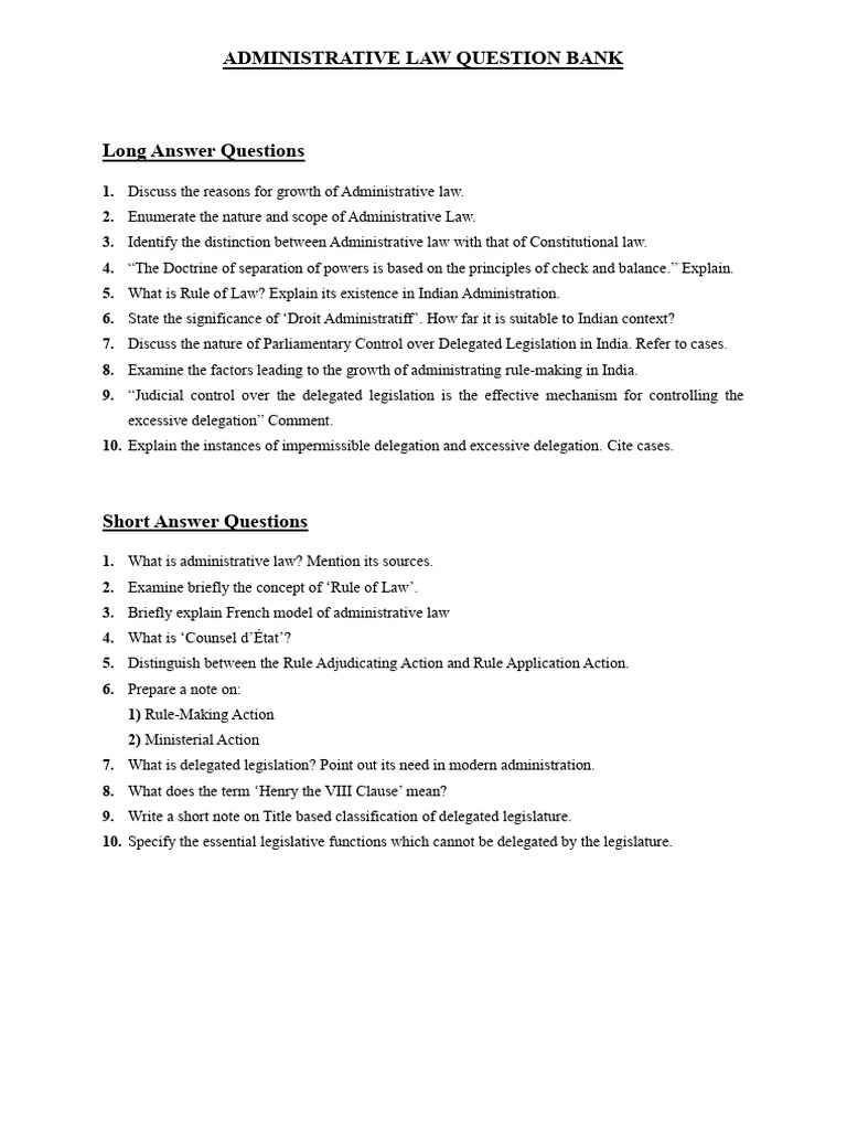 Admin Law Question Bank. | PDF