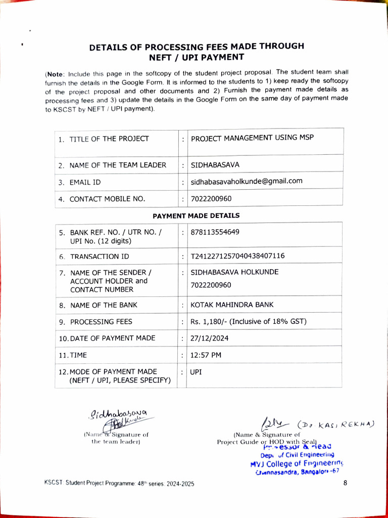 03 Project Management Using MSP Processing Fee | PDF | Financial Services | Payments