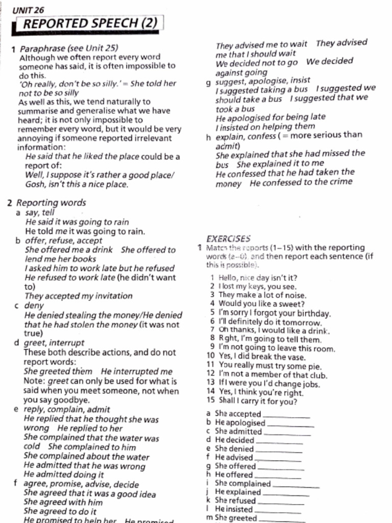 Reported Speech Intermediate | PDF