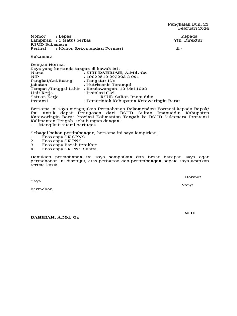 SURAT PERMOHONAN REKOM | PDF