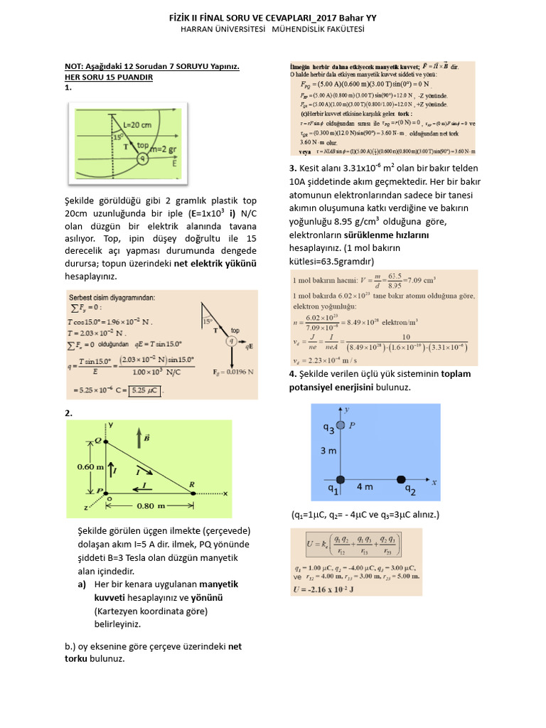 Fizik II COZUMLER 2017 Final BAHAR YY | PDF