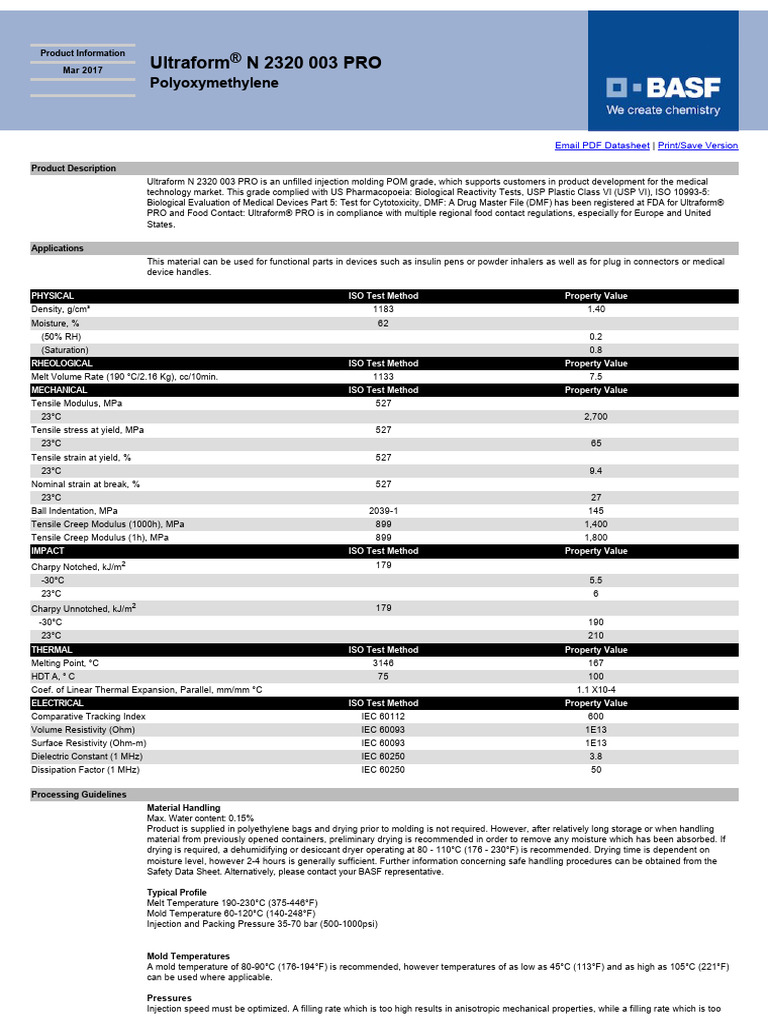 Ultraform N2320 POM Data Sheet | PDF | Electrical Resistivity And ...