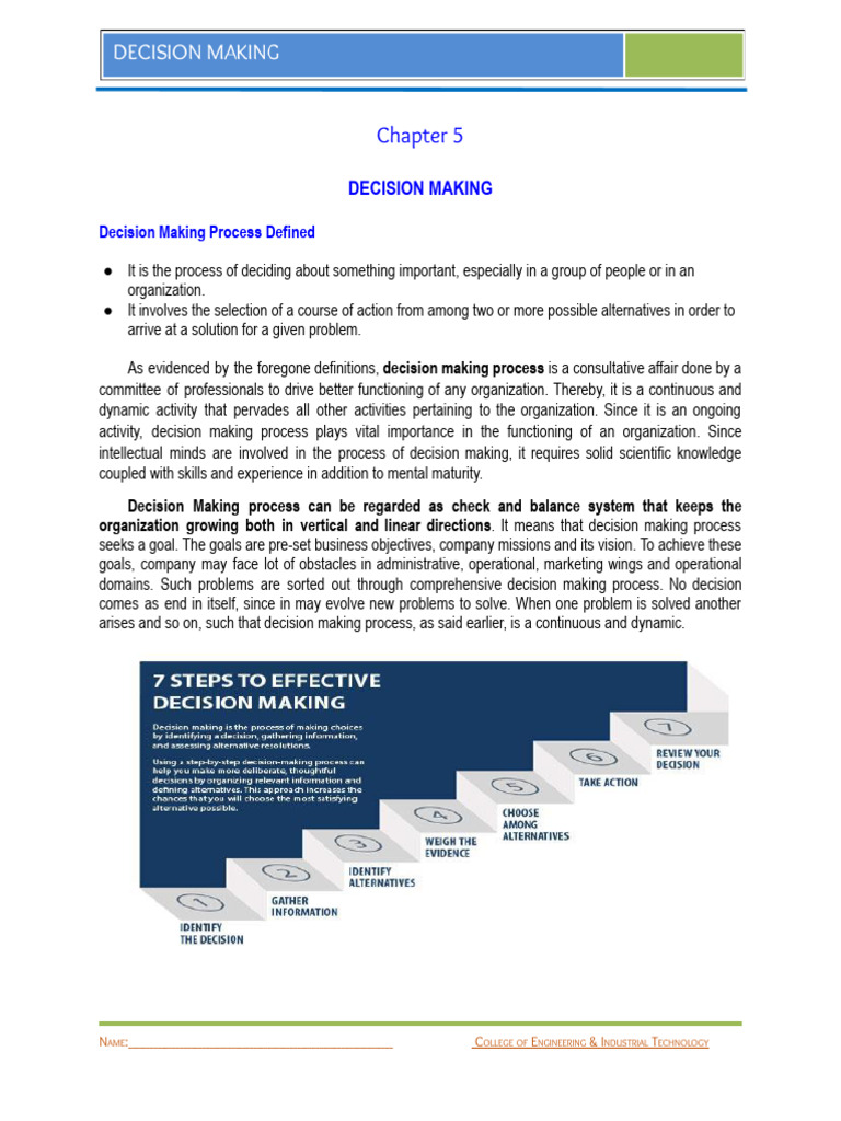 3RD Handout Decision Making | PDF | Decision Making | Statistics