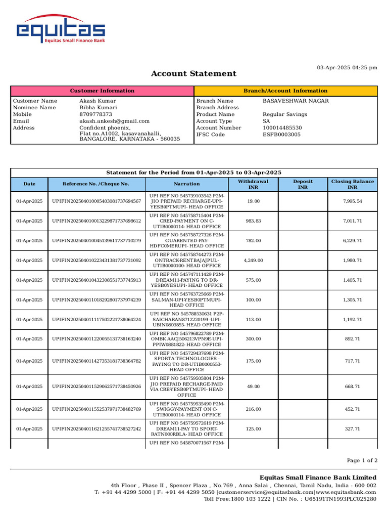 B7 2025apr3162547 Statement | PDF | Banking | Financial Services