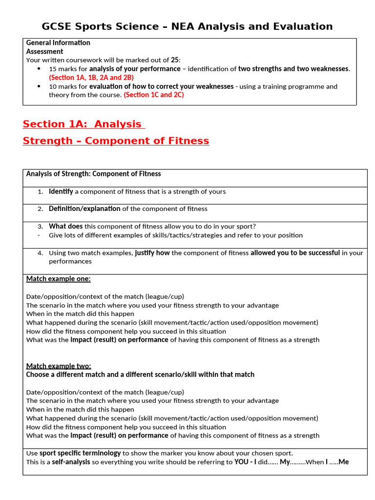 GCSE Sports Science Coursework Guidance Week 1 | PDF