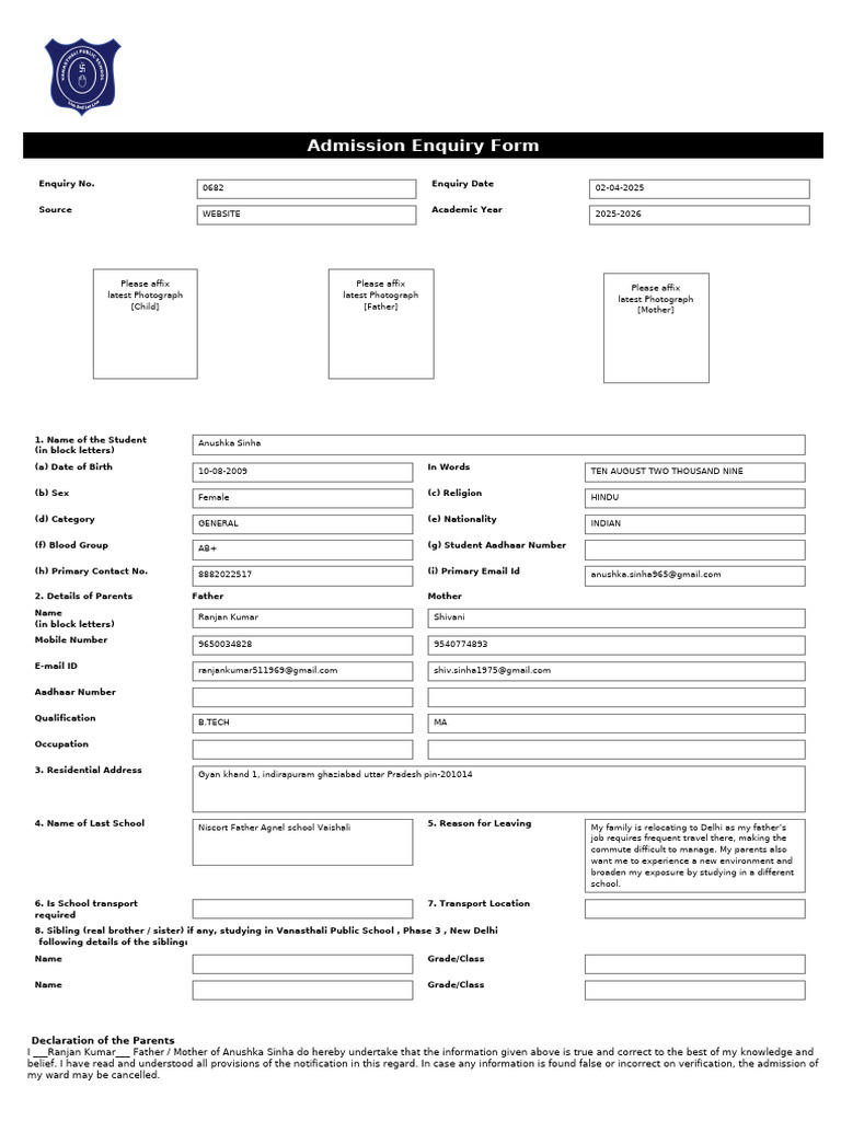 Enquiry Form 02 04 2025 | PDF