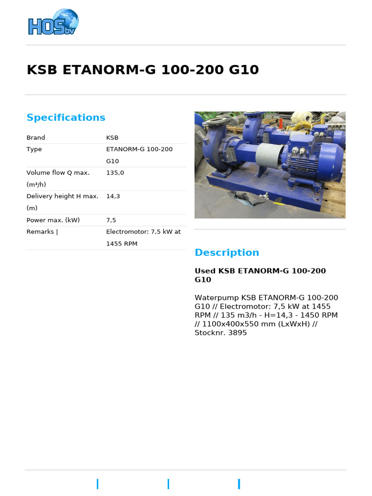 KSB ETANORM G 100 200 G10 Productsheet | PDF