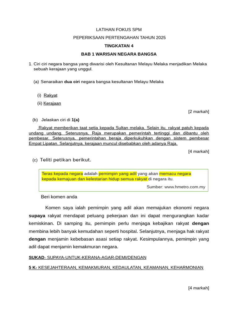 Latihan Fokus SPM PPT 2025 | PDF