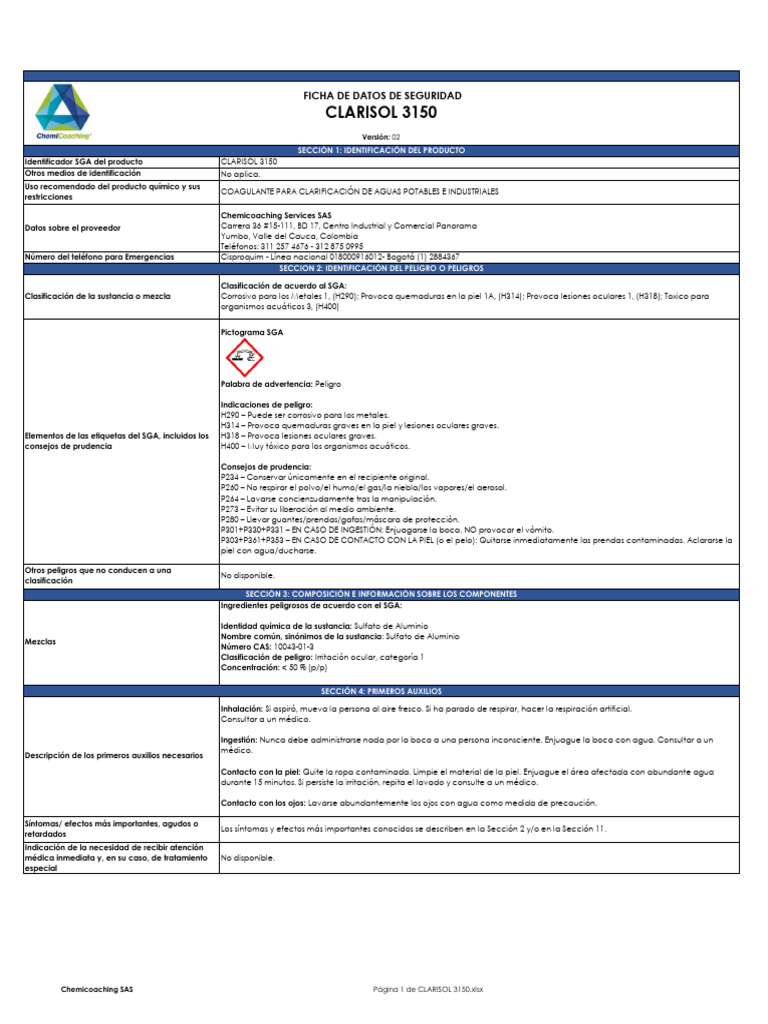 Seguridad y Manejo del CLARISOL 3150 | PDF | Corrosión | Química