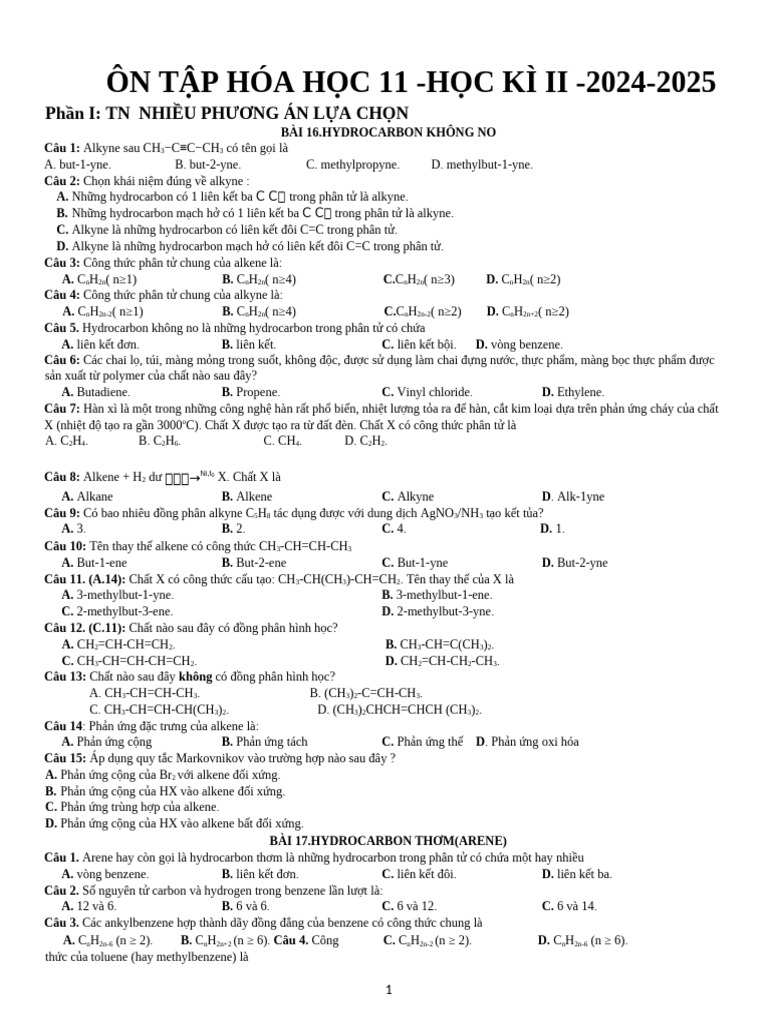1 Hoa 11 DC HKII 2024 2025 | PDF
