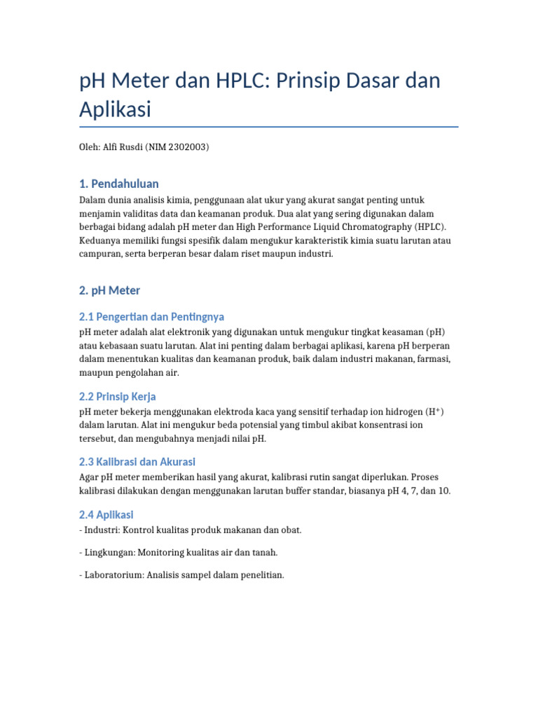 Makalah_pH_Meter_dan_HPLC_Alfi_Rusdi | PDF