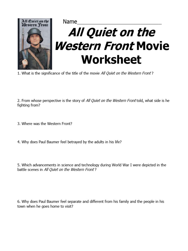 All Quiet On The Western Front Questions | PDF