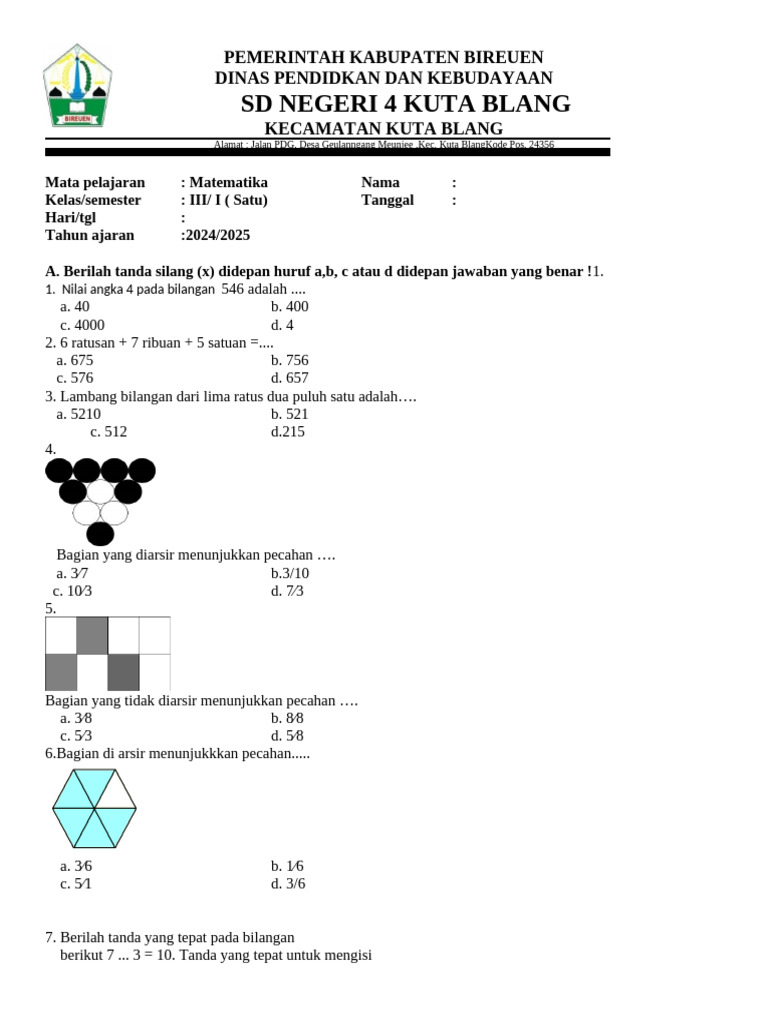 Tanda Pecahan dalam Soal Matematika | PDF