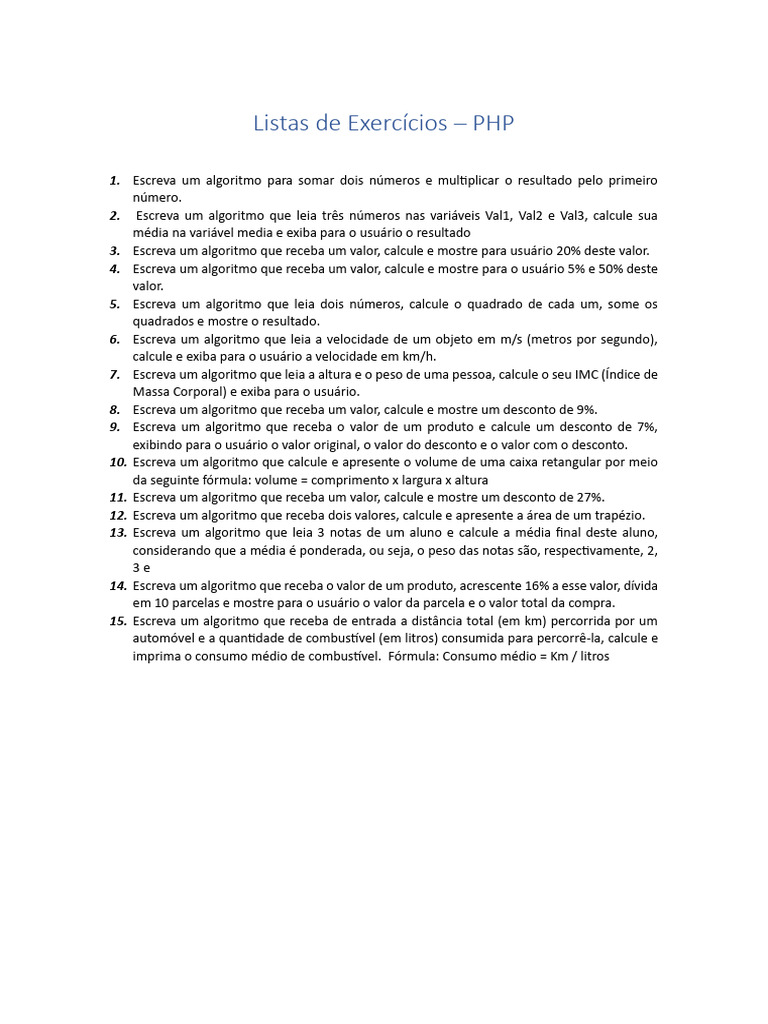 Listas De Exercícios Php Pdf