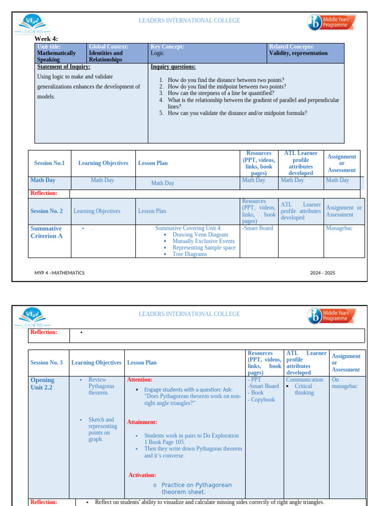 Lesson Plan-Math MYP4-W4-T2 | PDF | Mathematics | Learning