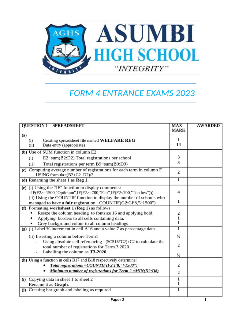Computer Studies Paper 2 MSC | PDF | Spreadsheet