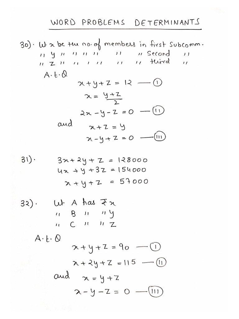 Determinants Word Problems - 250430 - 200149 | PDF
